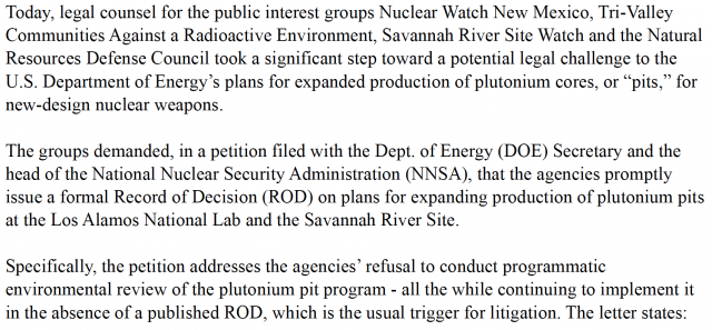 Plutonium Pit Production - NukeWatch NM