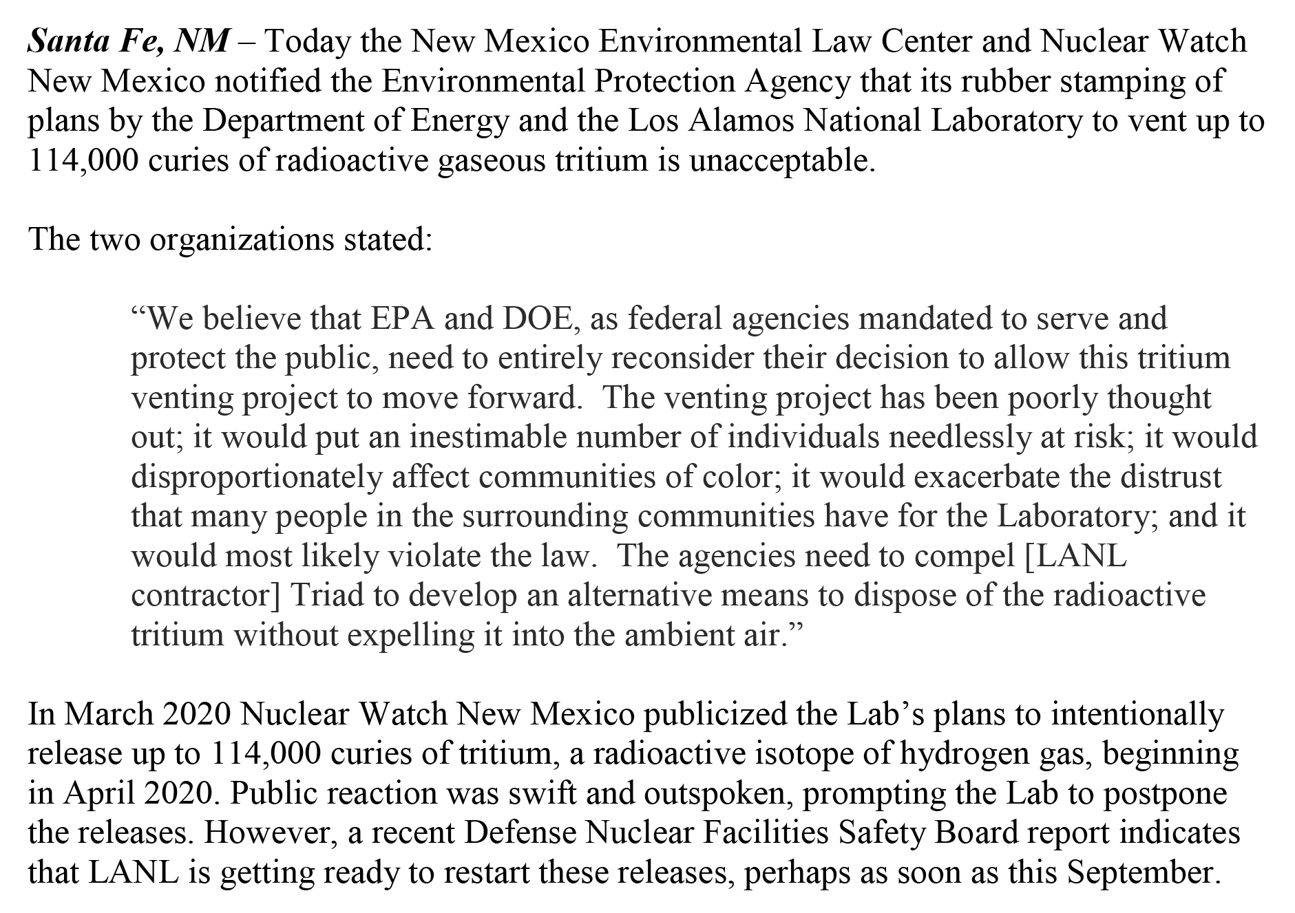 NukeWatch Press Releases - NukeWatch NM