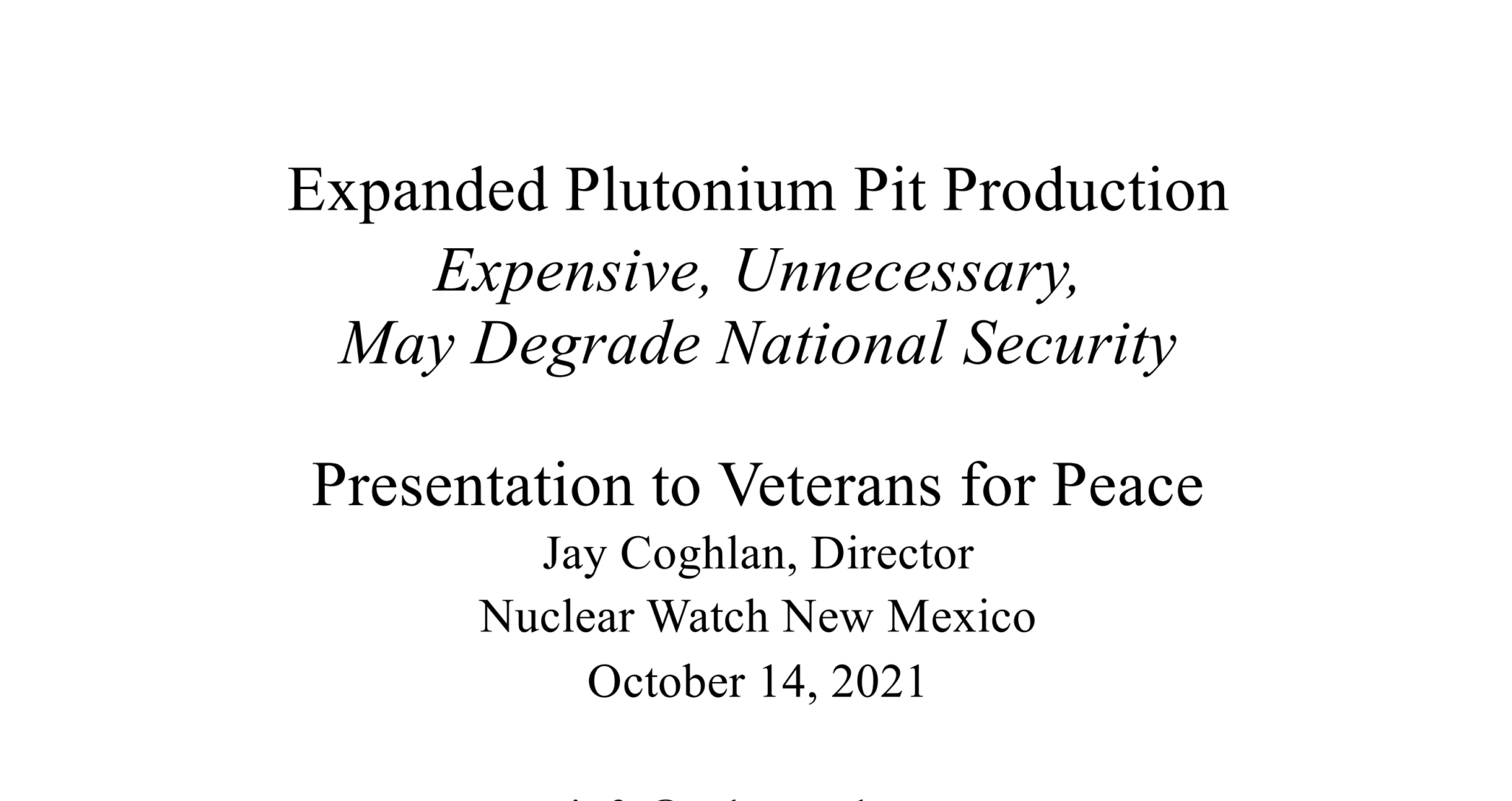 Plutonium Pit Production - NukeWatch NM